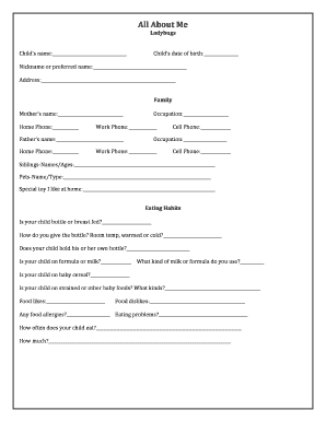 Fillable Online All About Me-Ladybugs - Caughlin Preschool Fax Email ...