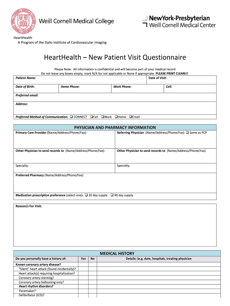 Fillable Online HeartHealth New Patient Visit Questionnaire Fax Email ...