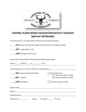 Fillable Online CENTRAL PLAINS RODEO ASSOCIATION ROYALTY PAGEANT ...