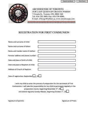 Fillable Online REGISTRATION FOR FIRST COMMUNION - torontozupacom Fax ...