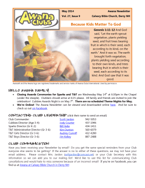 Fillable Online cbcderry 27, Issue 9 Awana Newsletter Calvary Bible ...