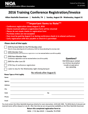 Fillable Online Federal Tax ID Number: 592973492 2016 Training ...