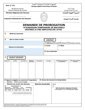 Remplissable En Ligne douane gov DEMANDE DE PROROGATION - douanegovdz Fax Email Imprimer - pdfFiller