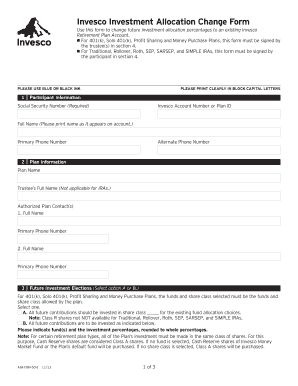 Fillable Online Invesco Investment Allocation Change bFormb PDF Fax Email Print - pdfFiller