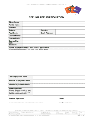 Fillable Online etea edu Refund Application Form - bETEAb - etea edu Fax Email Print - pdfFiller