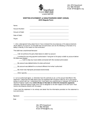 Fillable Online ACH Dispute Form - Stanford Federal Credit Union Fax ...