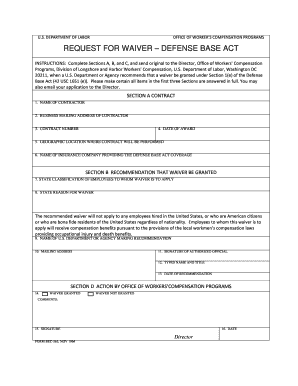 Fillable Online dol Request for Waiver - Defense Base Act bFormb BEC ...