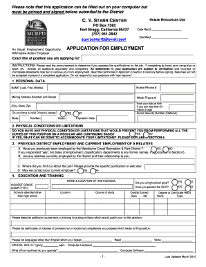 Fillable Online starrcenter Cv starr center application for employment ...