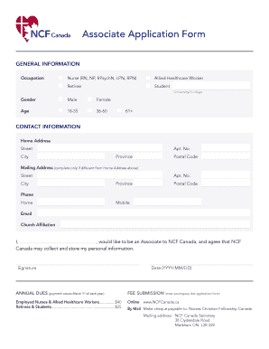 Fillable Online ncfcanada Associate Application Form - ncfcanadaca Fax Email Print - pdfFiller