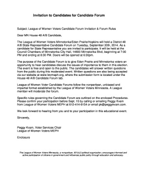 Fillable Online Invitation to Candidates for Candidate Forum Fax Email ...