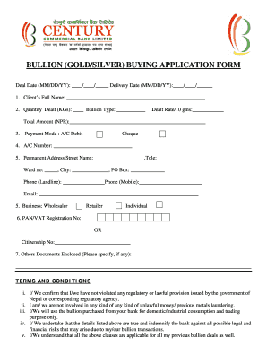 Fillable Online BULLION GOLDSILVER BUYING APPLICATION FORM Fax Email ...