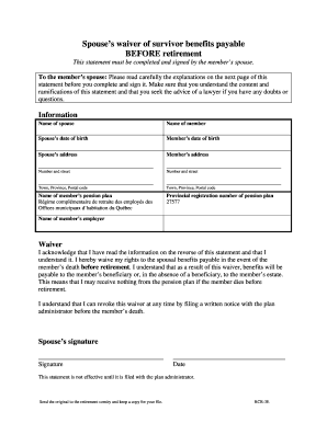 Fillable Online rohq qc RCR-3 Spouses waiver of survivor benefits ...