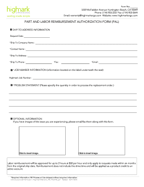 Fillable Online PART AND LABOR REIMBURSEMENT AUTHORIZATION FORM PAL Fax ...