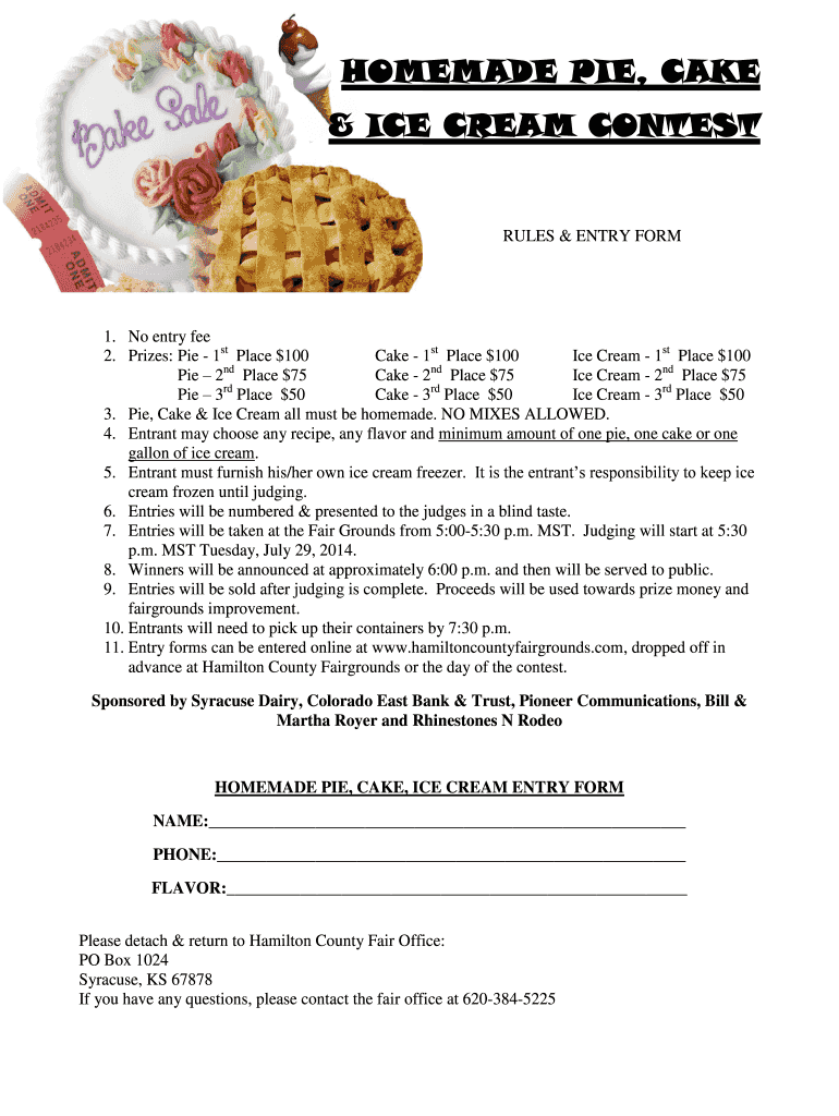 Fillable Online Homemade pie, cake & ice cream contest - Hamilton ...