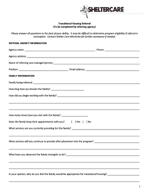 Fillable Online shelter-care Transitional Housing Referral To be ...