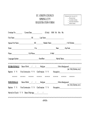 Fillable Online Parish Registration Form - St Joseph Church Fax Email ...