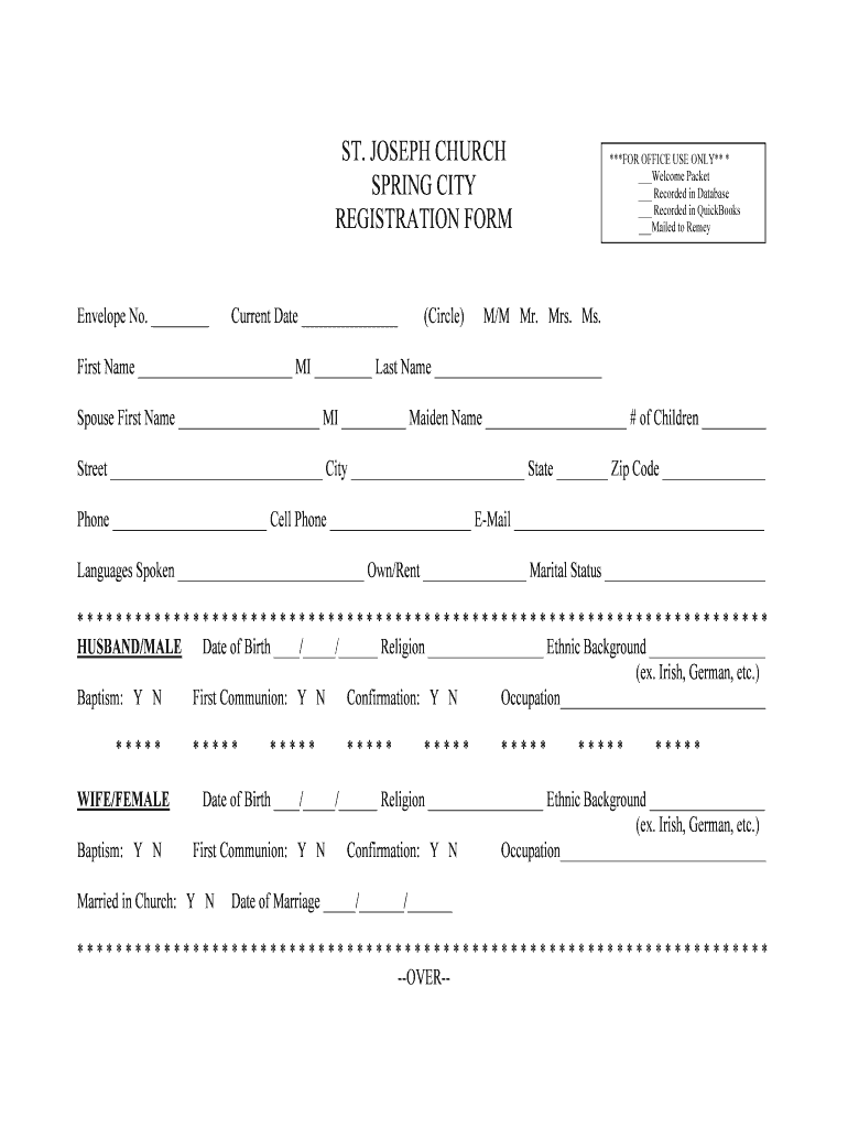Fillable Online Parish Registration Form - St Joseph Church Fax Email ...