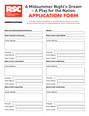 Fillable Online RSC A Midsummer Night's Dream Application Form ...