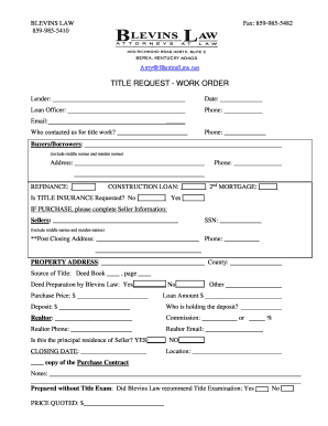 Fillable Online TITLE REQUEST - WORK ORDER - Blevins Law Fax Email ...