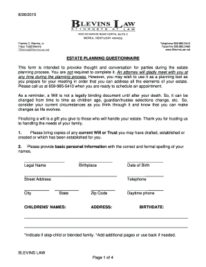 Fillable Online Estate Planning Questionnaire for a Single Person or ...