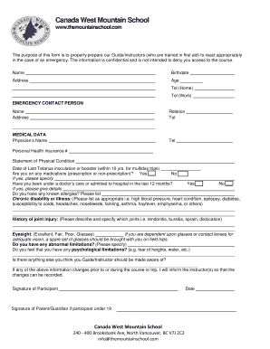 Fillable Online CWMS MEDICAL form - Canada West Mountain School Fax ...