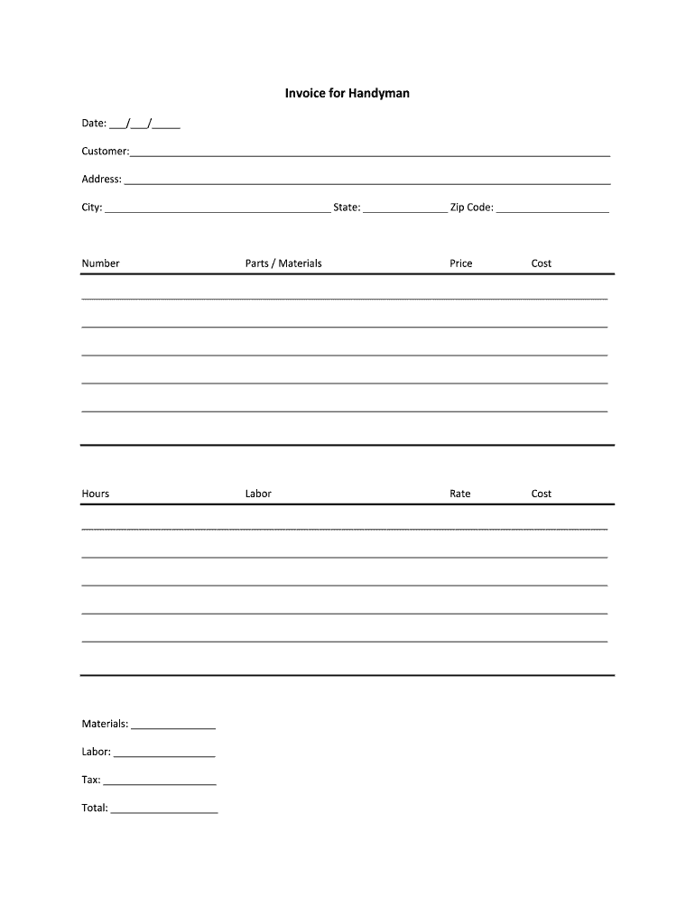 Fillable Online Invoice for Handyman Fax Email Print - pdfFiller