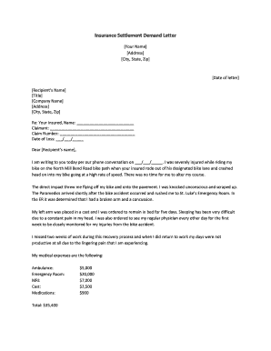 Fillable Online Insurance Settlement Demand Letter - Free Links Fax ...