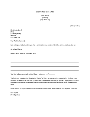 Fillable Online Construction Issue Letter Fax Email Print - pdfFiller