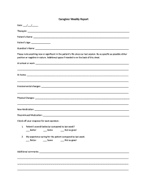 Fillable Online Caregiver Weekly Report - Free Links Fax Email Print ...