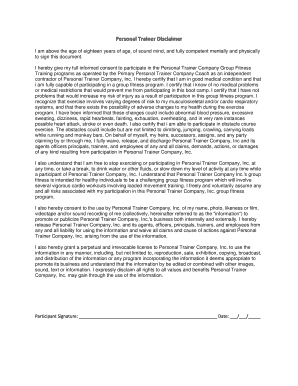 Fillable Online Personal Trainer Disclaimer Fax Email Print - pdfFiller