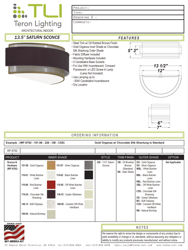 Fillable Online Fabric Collection 13.5 Inch Saturn Sconce - Teron ...