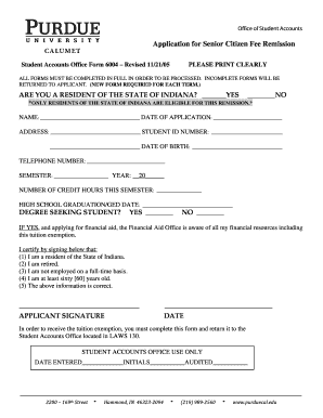 Fillable Online pnw Fee Remission Application for Senior Citizen Purdue ...