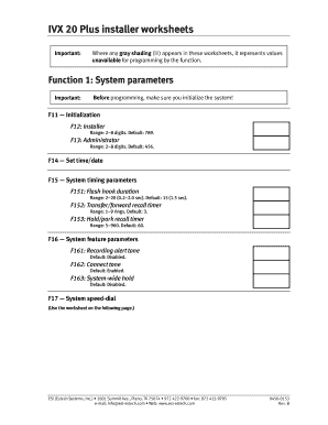 Fillable Online IVX 20 Plus installer worksheets ...