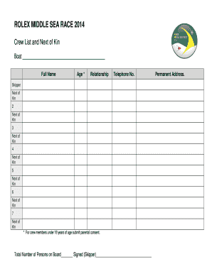 Fillable Online Crew List and Next of Kin Fax Email Print - pdfFiller