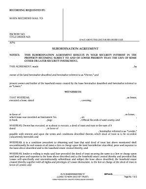 Fillable Online Subordination Agreement-Lease to New Deed of Trustdoc Fax Email Print - pdfFiller