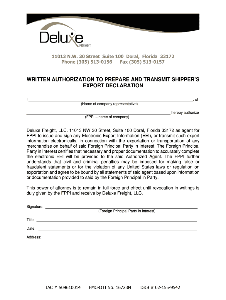 Fillable Online US-FPPI-Power-of-Attorney-Form - Deluxe Freight Fax ...