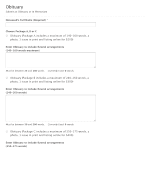 Fillable Online Obituary Form (pdf) - Aurora Sentinel Fax Email Print - pdfFiller