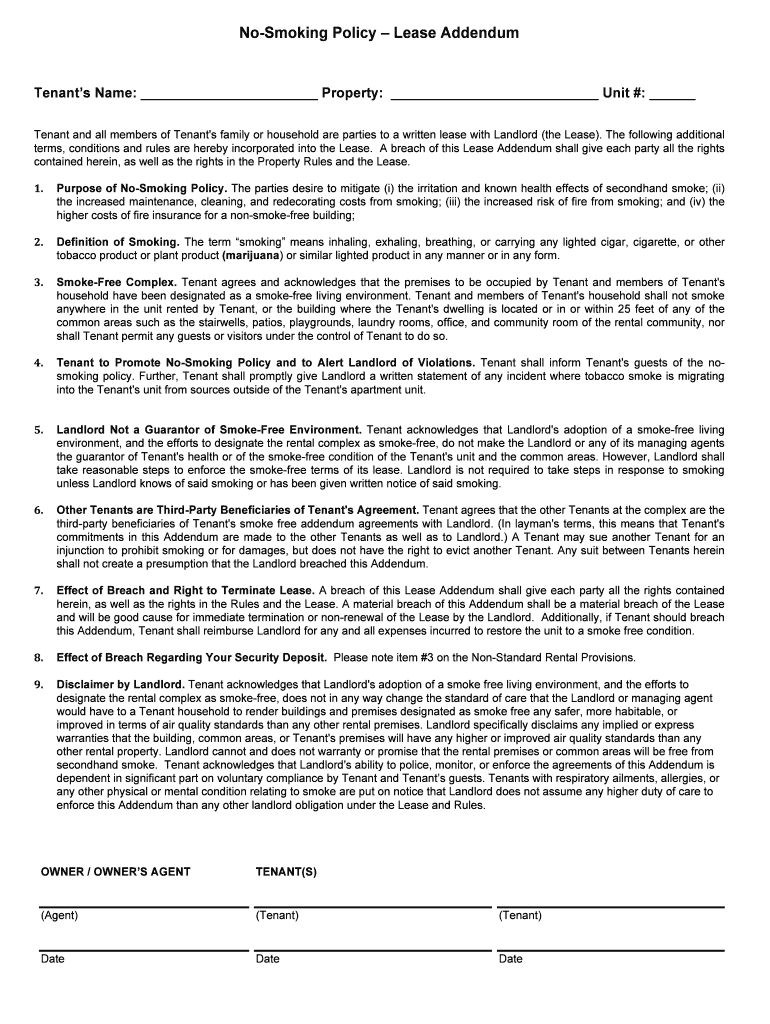 No-Smoking Policy Lease Addendum - Bmetroinvestmentsbbnetb 2020-2021 ...