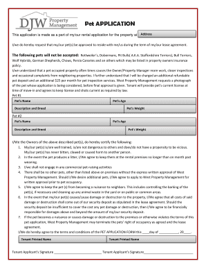 Fillable Online Pet APPLICATION - bdjwmanagementbbcomb Fax Email Print ...