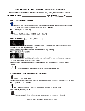 Fillable Online Uniform order form - bpachucausabbcomb Fax Email Print ...