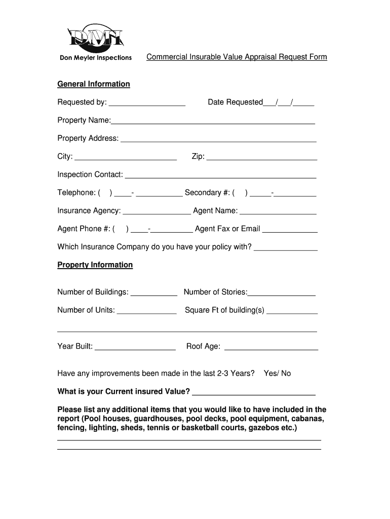 Fillable Online Don Meyler Inspections Commercial Insurable Value Fax ...