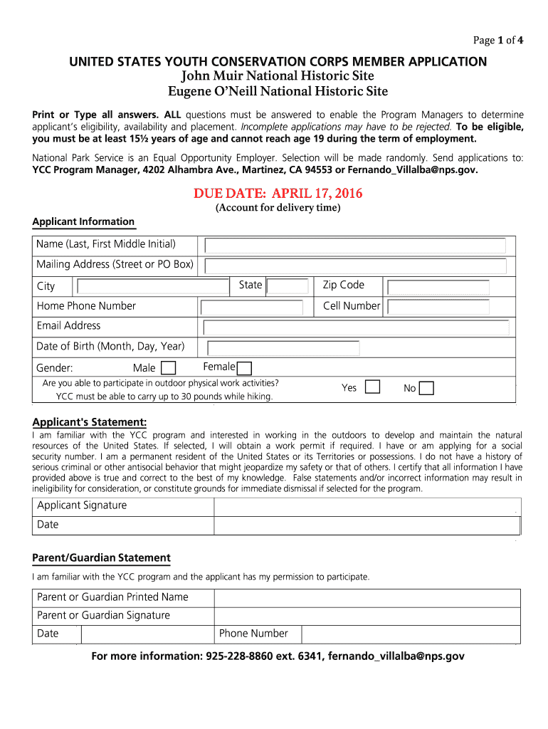 Fillable Online nps Ycc bapplicationb download - National Park Service ...