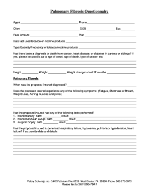 Fillable Online Pulmonary Fibrosis Questionnaire - Victory Brokerage Inc Fax Email Print - pdfFiller