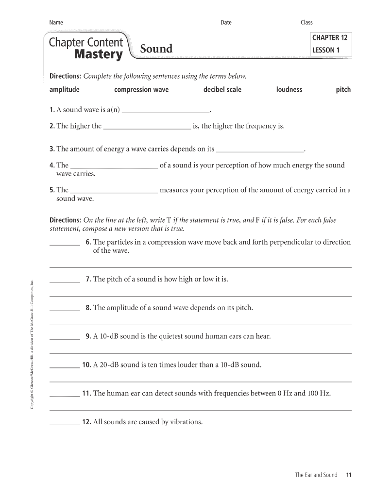 Fillable Online The Ear and Sound Grade 7 Chapter 12 Glencoe Focus on ...