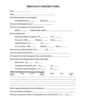 Fillable Online PREGNANCY HISTORY FORM - bchiropraxbbcomb Fax Email ...