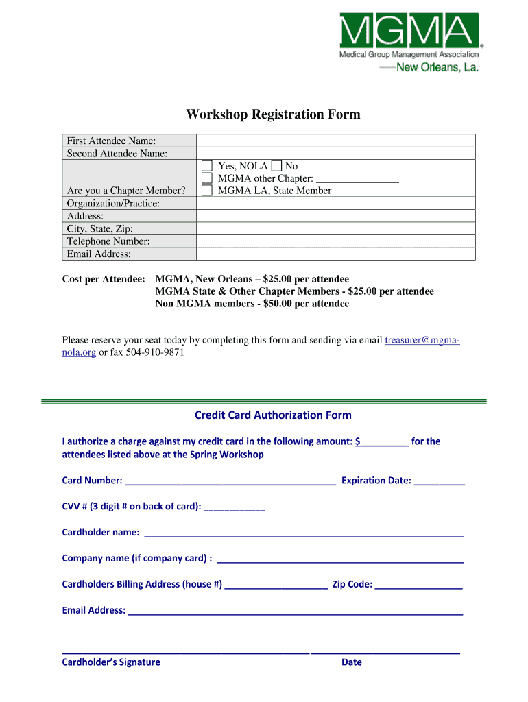 Fillable Online mgma-nola Workshop Registration Form - bmgmab ...