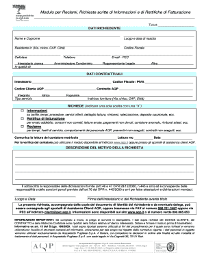 Compilabile Online aqp Modulo per Reclami Richieste scritte di Informazioni e di - aqp Fax Email ...
