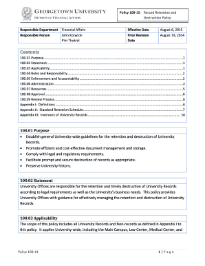 Fillable Online financialaffairs georgetown FA 100-15 Record Retention and Destruction ...