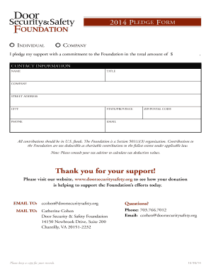 Fillable Online doorsecuritysafety Pledge form - Door Security and ...