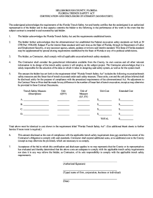 Fillable Online Florida Trench Safety Act Certification and Disclosure ...